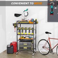China 4 Layer Heavy Duty Metal Power Tool Storage Rack with Thick Rolling Cart and Wheel Floor for sale