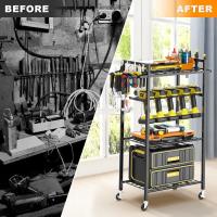 China 4 Layer Heavy Duty Metal Power Tool Storage Rack with Thick Rolling Cart and Wheel Floor for sale