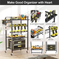 China 4 Layer Heavy Duty Metal Power Tool Storage Rack with Thick Rolling Cart and Wheel Floor for sale