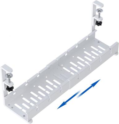 China Black Powder Coating Desk Cable Management Tray No Drilling Retractable Wire Organizer for sale