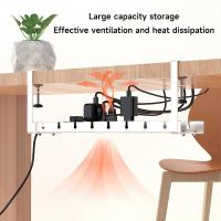 China Black Powder Coating Desk Cable Management Tray No Drilling Retractable Wire Organizer for sale