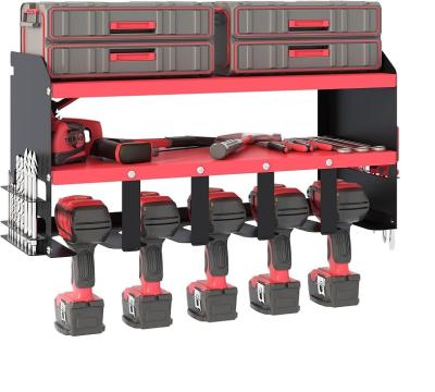China Double Tier Metal Drill Storage Rack for Garage Organization Wall Mount Tool Organizer for sale