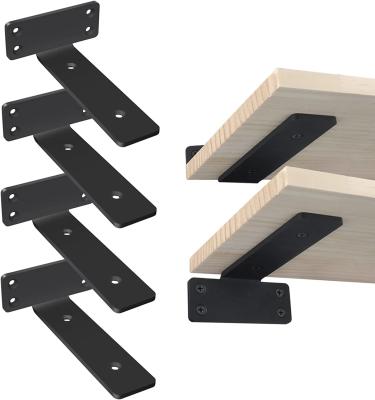 China Hardware Floating Shelf Bracket 6 Inch Hidden Invisible Black Metal L Brackets for Shelves for sale