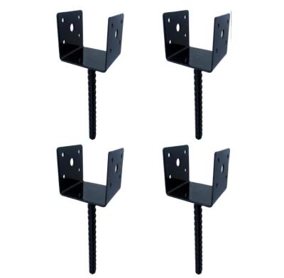 China Brown U Shape Fence Post Holder Ground Spike Post Anchor Metal Black Powder Coated for sale