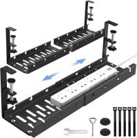 China Organize Wires with Extendable Under Desk Cable Management Tray 7.3inch*21.6inch*4.7inch for sale