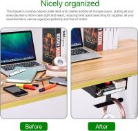 China Rectangle Under Desk Drawer with Hidden Storage and Steel Earphone Hanger Hook Holder for sale