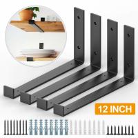 China OEM/ODM 10 12 inch Wood Board Rustic Iron Heavy Duty Black Wall Floating Shelves Bracket With Lip Metal Shelf Bracket for sale