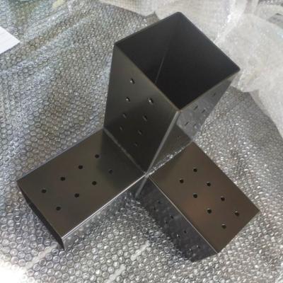 China Black 4''*4'' Pergola Kits Heavy Duty Project DIY Elevated 3 Way Right Corner Brackets for sale