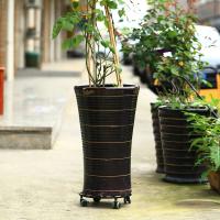 China Powder Coated Iron Flower Stand with Heavy Duty Casters and Rolling Flower Pot Stand for sale