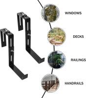 China Black or White Set of 2 Adjustable Metal Trough Plant Pot Hanging Hooks Rail Balcony Planter Holder Brackets for sale