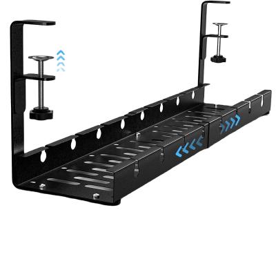 China No Drill Steel Cable Tray for Desk Wire Management 1.23kg Retractable Wire Organizer for sale