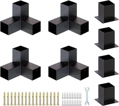 China Modular Sheet Metal Fabrication Pergola Steel Bracket Kits with Elevated Wood Stand for sale