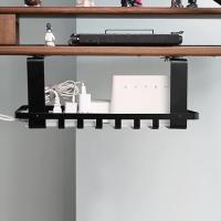 China Convenient Hook Type Desk Cable Management Tray Bending Metal Wire Cable Holder Black for sale