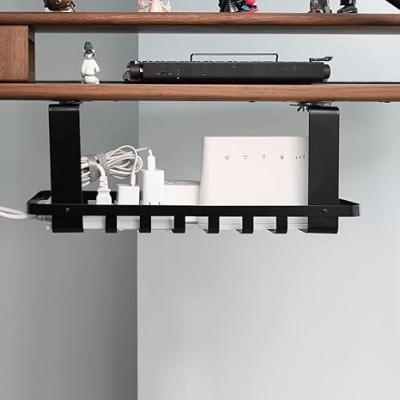 China Convenient Hook Type Desk Cable Management Tray Bending Metal Wire Cable Holder Black for sale