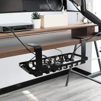 China Convenient Hook Type Desk Cable Management Tray Bending Metal Wire Cable Holder Black for sale