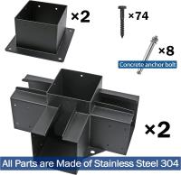 China Aluminum 4-Way Right Angle Corner Brackets with Flange Anchor Bases 6x6 Pergola Gazebo Kit for sale