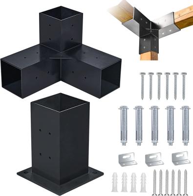 China Black Aluminum Pergola Post Base for 4x4 Wood Post 3-Way Corner Extension Brackets for sale