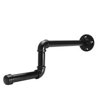 China Black Industrial Iron Pipe Wall Mounted Clothes Rail Coat Towel Storage Vintage Rack Cloth Hanger Shelf for sale