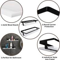 China Metal Frame Bathroom Wall Shelf Powder Coated Wood Storage Shelves for Kitchen Decor for sale