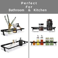 China Metal Frame Bathroom Wall Shelf Powder Coated Wood Storage Shelves for Kitchen Decor for sale