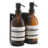 China 8oz 18oz Soap Bottle Holder Wall Mount with Double Satin Silver Soap Dispenser Bracket for sale