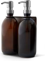 China 8oz 18oz Soap Bottle Holder Wall Mount with Double Satin Silver Soap Dispenser Bracket for sale