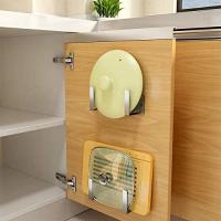 China Non-folding Rack Stainless Steel Wall Mounted Pot Lid Holder for Kitchen Organization for sale