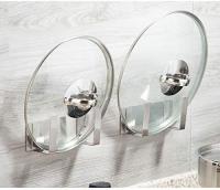 China Non-folding Rack Stainless Steel Wall Mounted Pot Lid Holder for Kitchen Organization for sale