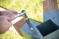 China Stamping Punching Bending Outdoors Garden Decor Wood Connector Metal Swing Stand Sample for sale