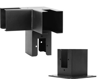 China Black Modular Pergola/Gazebo Kits Steel Q235B 3-way Corner Bracket with Anchors Base for sale