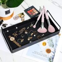 China Serve Snacks in Style with this Rectangle Black Metal Tray with Handles 16.7x9.5 inches for sale