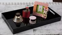 China Serve Snacks in Style with this Rectangle Black Metal Tray with Handles 16.7x9.5 inches for sale