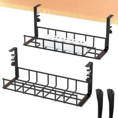 China Non-folding Rack Under Desk Cord Organizer with Clamp Sturdy Metal Desk Cable Tray for sale
