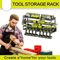 China Organized Pegboard Power Tool Holder 8 Drill Wall Mount 4 Layer Heavy Duty Storage Rack for sale
