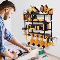 China Plant Fiber Type Pegboard Power Tool Organizer 4 Layer Metal Tool Shelf Wall Mount for sale
