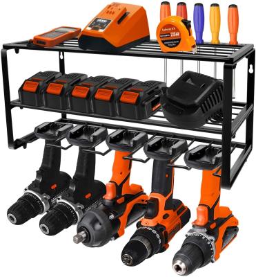 China Metal Wire 3 Layers Wall Mount Tool Shelf for Cordless Drill Organization and Storage for sale
