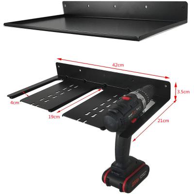 China Power Tool Organizer Wall Mount with 5 Drill Hanging Slots and 2 Shelf Cordless Drill Storage for sale