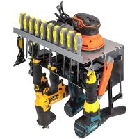 China Power Tool Organizer Wall Mount with 5 Drill Hanging Slots and 2 Shelf Cordless Drill Storage for sale