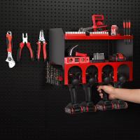 China Metal Wall Mount Power Tool Storage Organizer with Four Drill Holders and Drill Bit Rack for sale