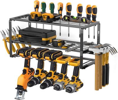 China 5 Drill Holders Wall Mount Metal Shelf Heavy Duty Steel Power Tool Storage for Garage for sale