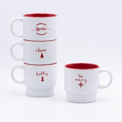 China OEM / ODM 9 Cm Stackable Christmas Coffee Mugs With Silkscreen For Gift Store for sale
