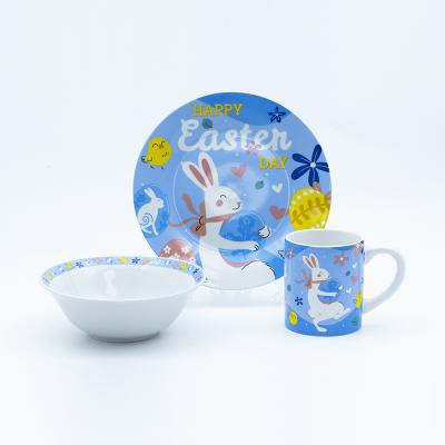 China Easter Dinnerware With Decal Fired Plate、230 Ml Mug And 400 Ml Bowl  For Souvenir And Gift Shop Collections for sale