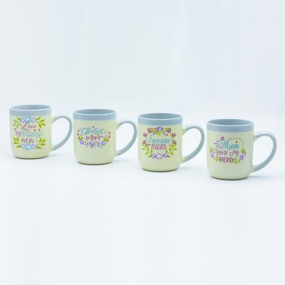 China Festival Celebration 500 Ml Two Tone Color Jumbo Mugs With Decal Fired And Matte Ivory Outside for sale