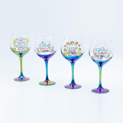 China Gift Shoppers Mother's Day Custom Goblet With Partial Iridescent Electroplating And Decal Fired 21.7cmH for sale