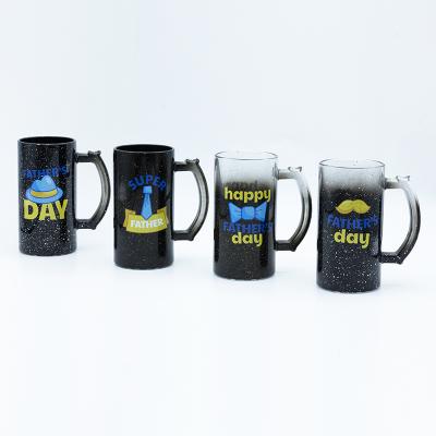 China Father's Day Cup 520 Ml With Gradient Black Sprayed And Dot Sprayed And Decal Fired Cup for sale
