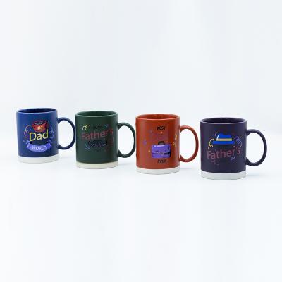 China Festival Celebration Father's Day Black Dotted Matte Glaze Mug With Glitter Decal Dia 8.8*8.8cm 11cm H 400ml for sale