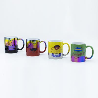 China Partial  Electroplating Before Glitter Decal Fired Father's Day Mug Dia 8.8*8.8cm 11cmH 430ml for sale
