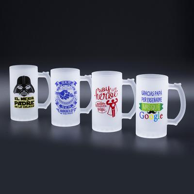 China 480ml Father's Day Frosted Pint Glass 15.2cmH With Decal Fired Commemorative For Souvenir Wholesale Shop for sale