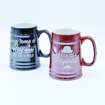 China Lightning Electroplating Father's Day Mug With Glitter Decal Firing 680 Ml Dia 8.1*10.2cm 13.5cmH for sale