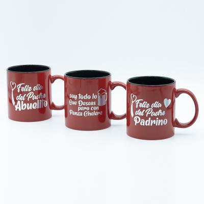 China Customized 570ml  Black Inside Red Outside With Silver Laser Foil Decal Firing 19 Oz Ceramic Jumbo Mugs for sale